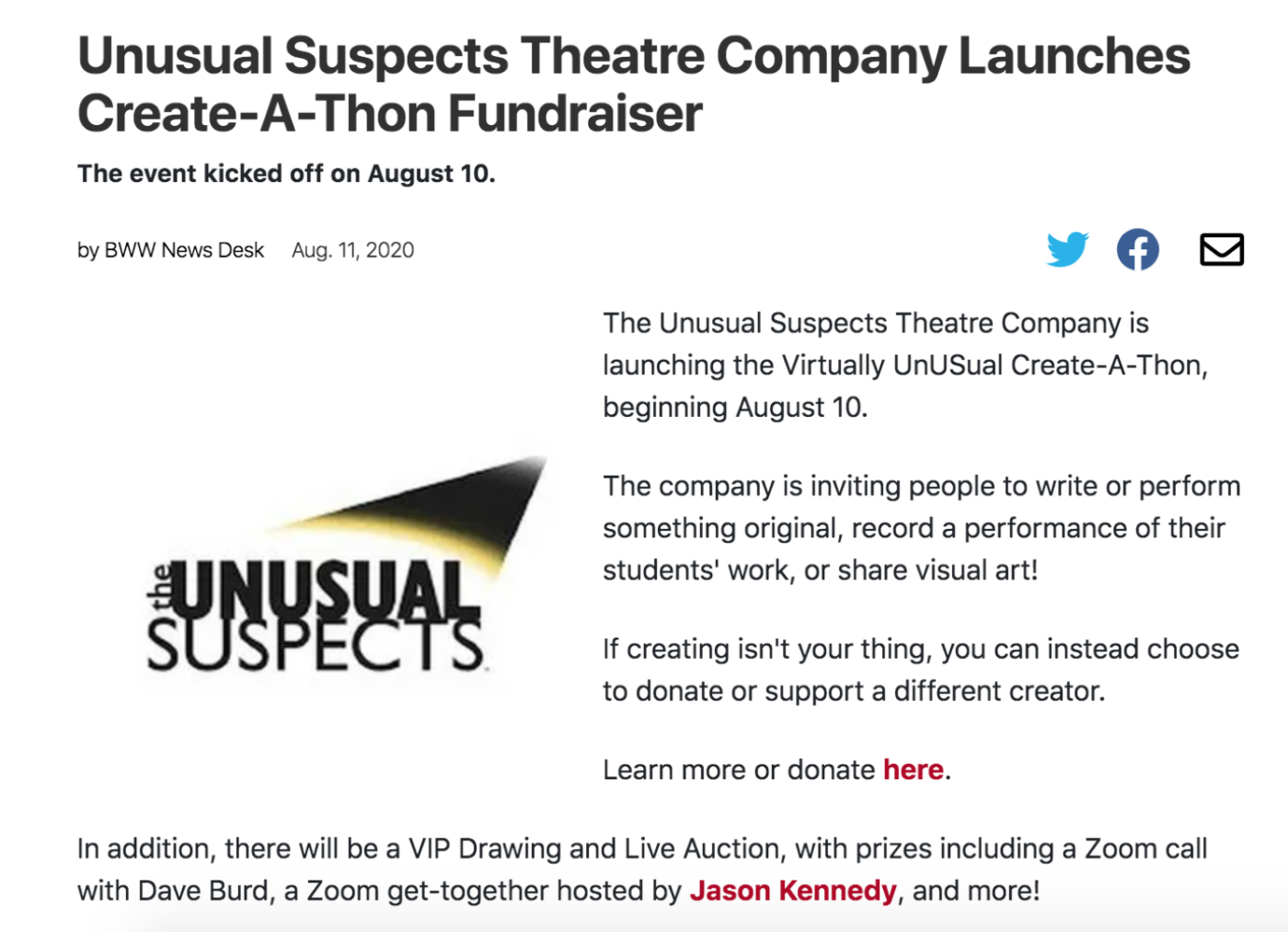 News - The Unusual Suspects Theatre Company